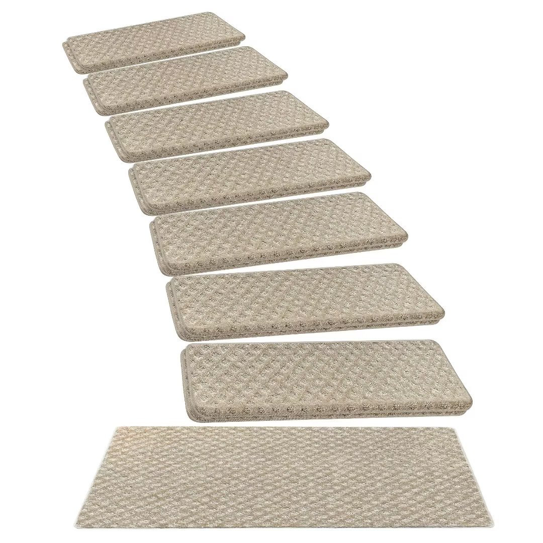 Latitude Run® Rease Diamond Pattern Bullnosed Stair Treads (14pc) With Landing Mat (1pc) Set ...